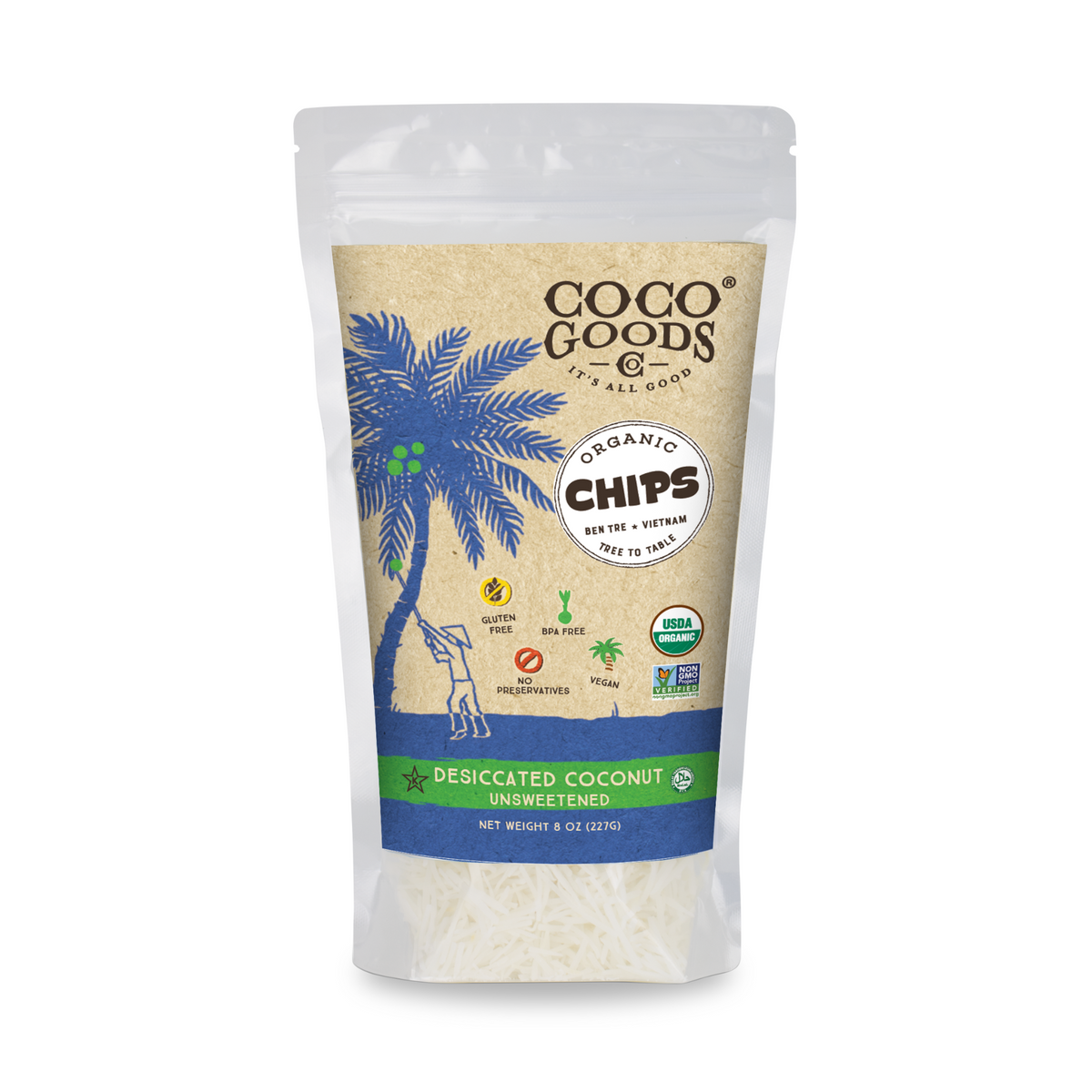 CocoGoodsCo Organic Unsweetened Desiccated Coconut, Chips Grade 8 oz, 2 ...
