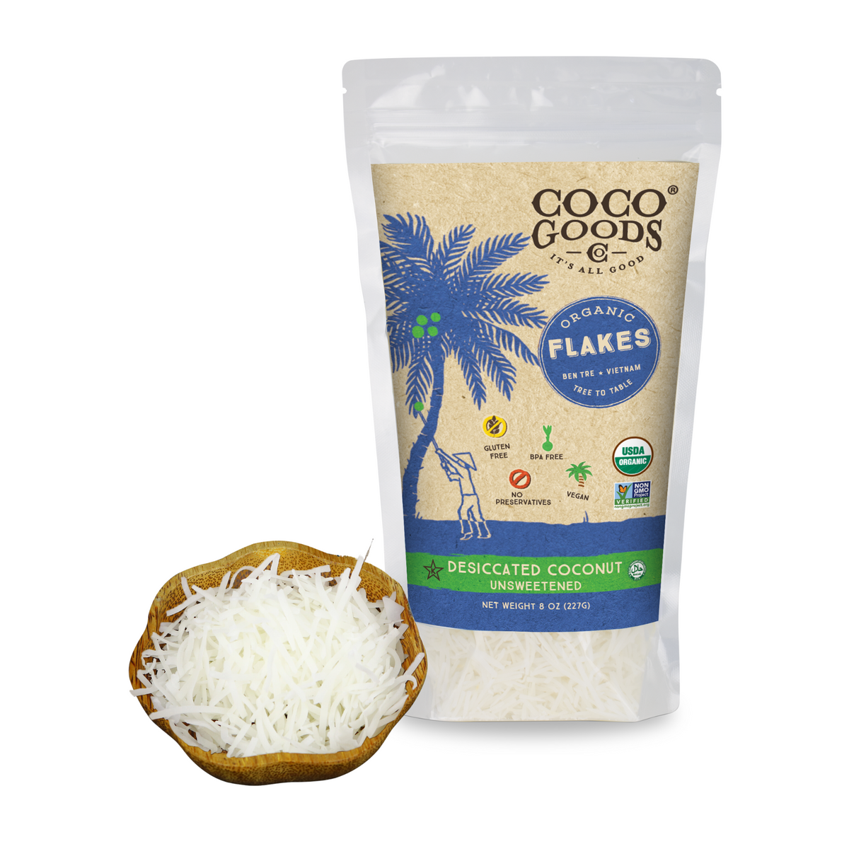 CocoGoodsCo Organic Unsweetened Desiccated Coconut, FLAKES 8 oz, 2 Pack ...