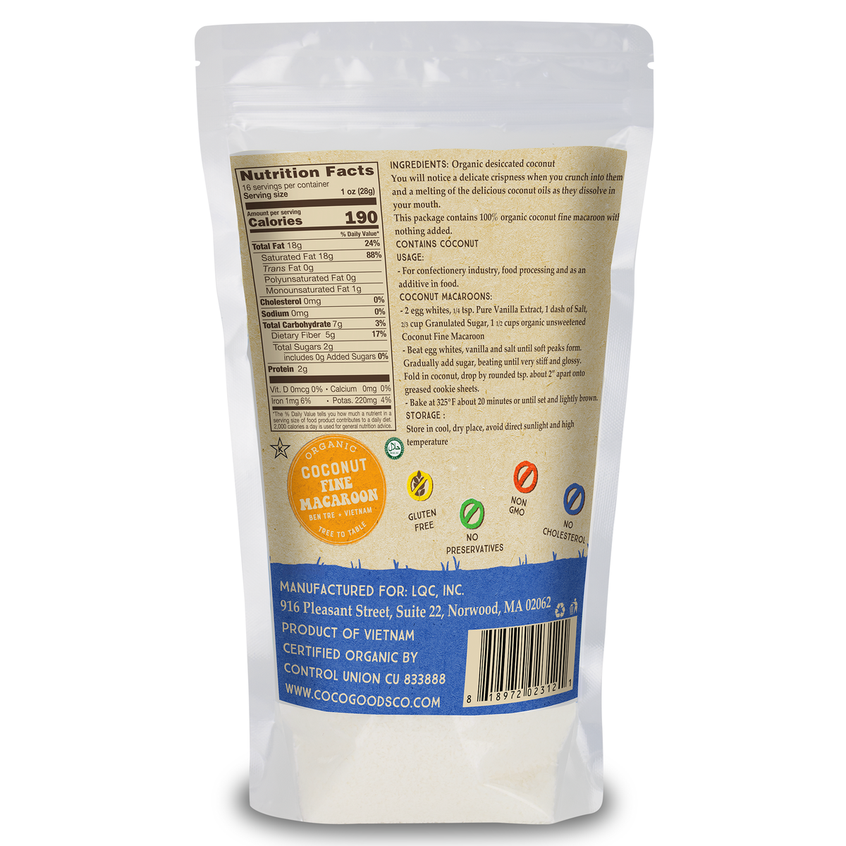 CocoGoodsCo Organic Unsweetened Desiccated Coconut, Fine Grade 16 oz, 2 ...